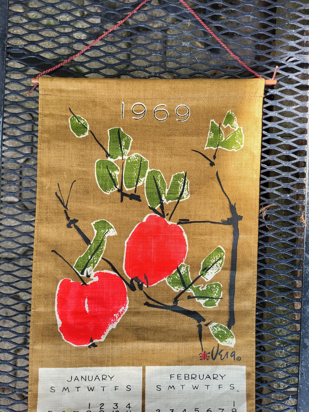 1969 Linen Wall Calendar Apple Design - Etsy