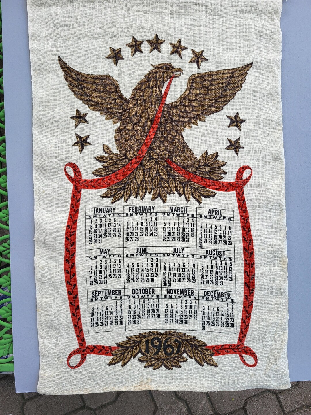 1967 Linen Wall Calendar - Patriotic Eagle - Etsy