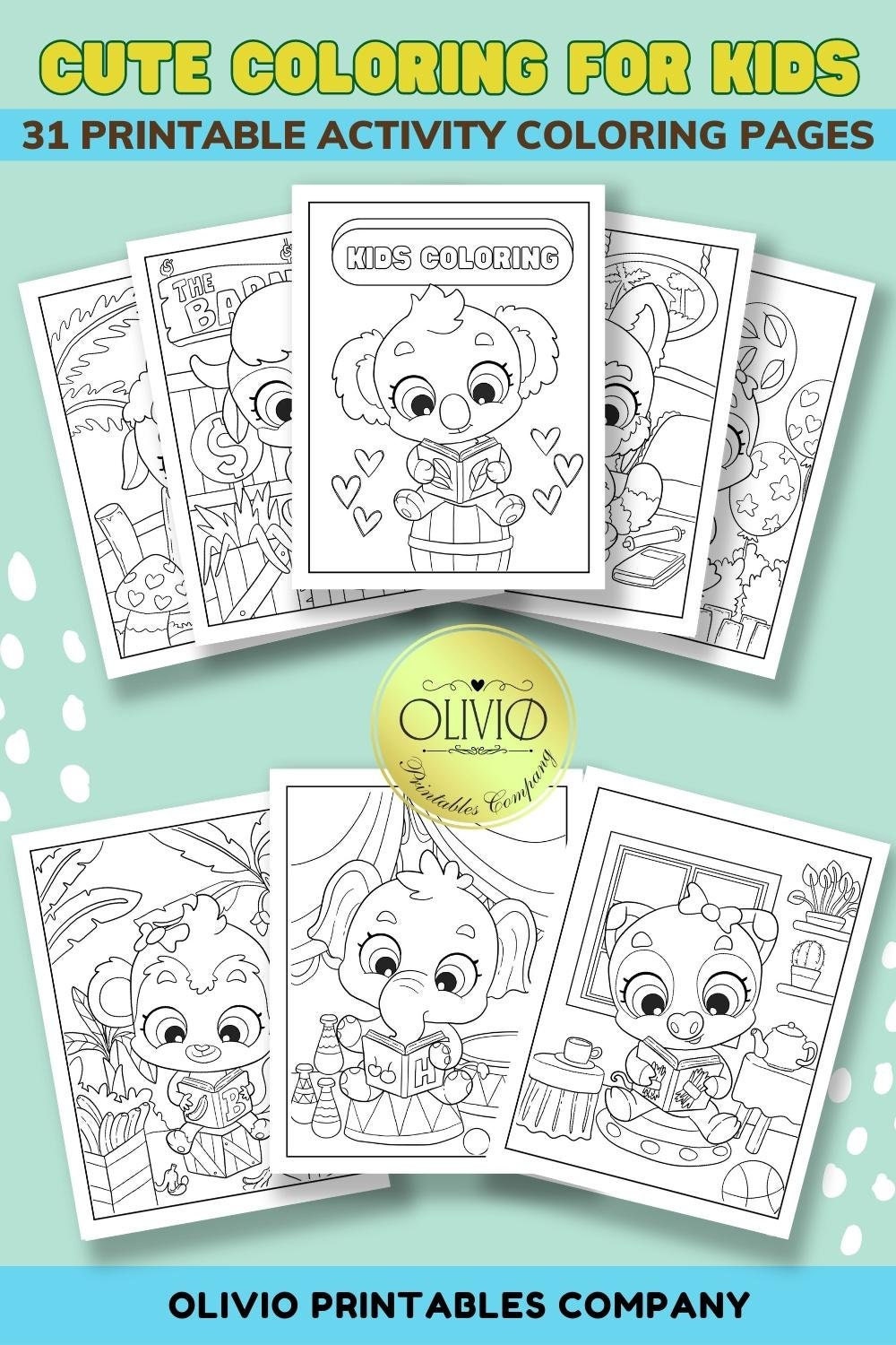 Coloring Pages for Kids, Cute Animals Activity Pages, Printable Cute ...