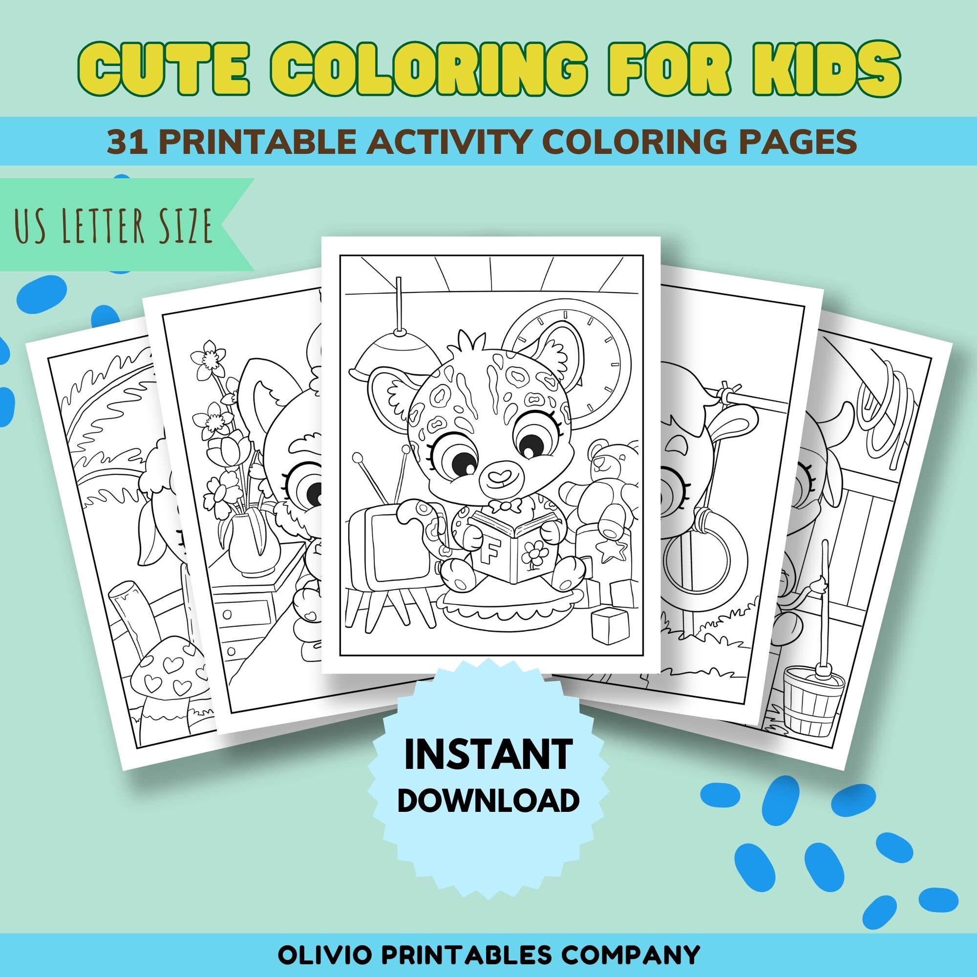 Coloring Pages for Kids, Cute Animals Activity Pages, Printable Cute ...