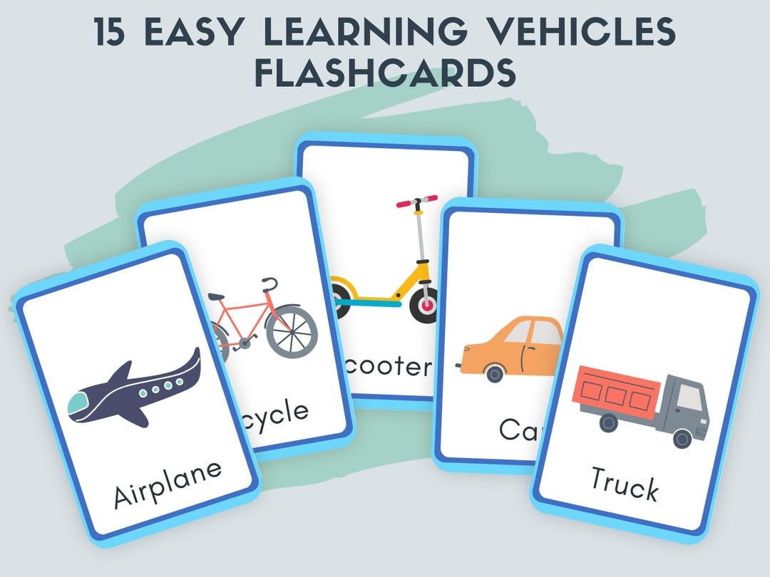 Transportation Adventure - 15 Dynamic 5x7 Flashcards for Children Ages ...