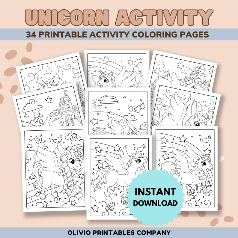 Magical Unicorn Activity Pages, Cute Unicorn Coloring Printable for ...