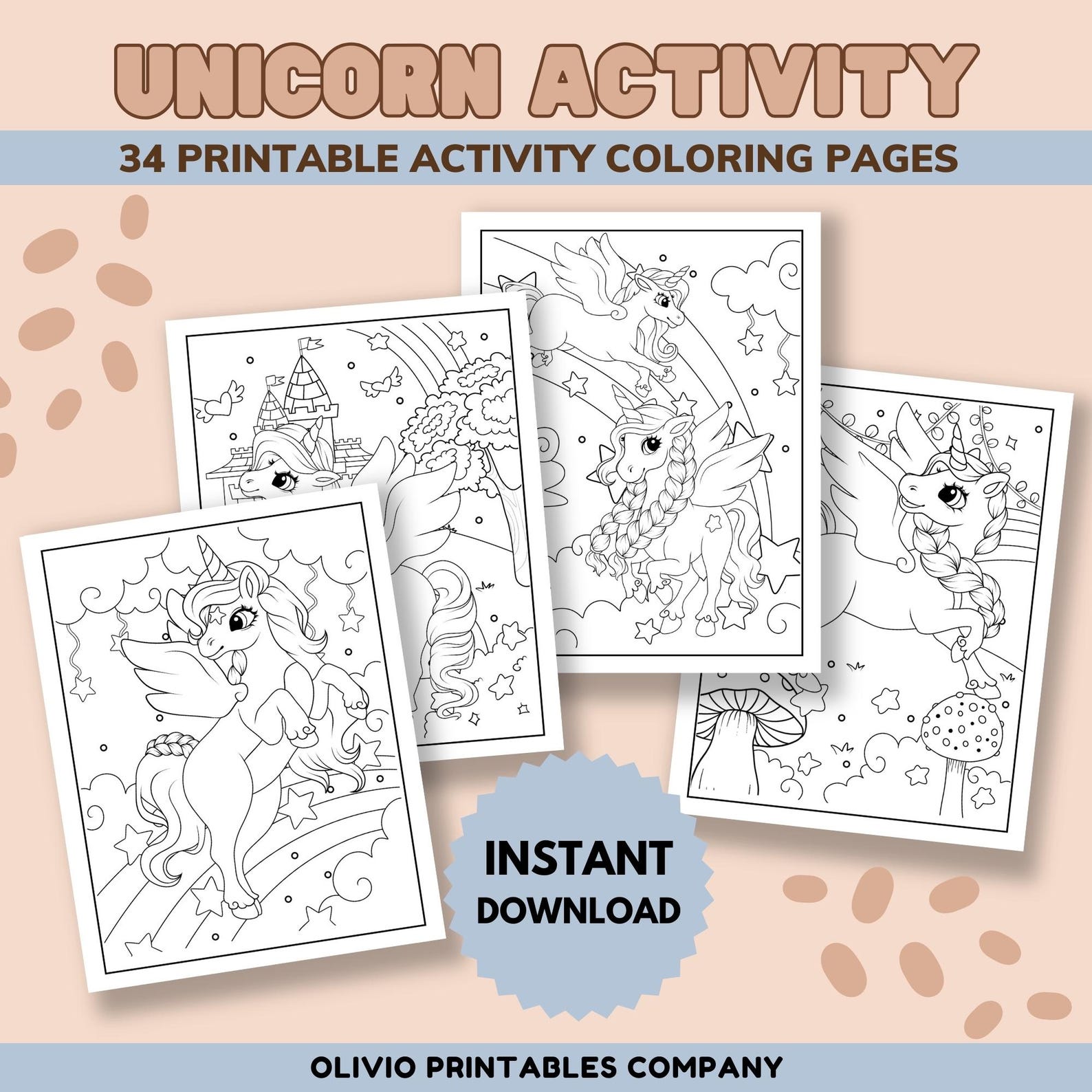 Magical Unicorn Activity Pages, Cute Unicorn Coloring Printable for ...