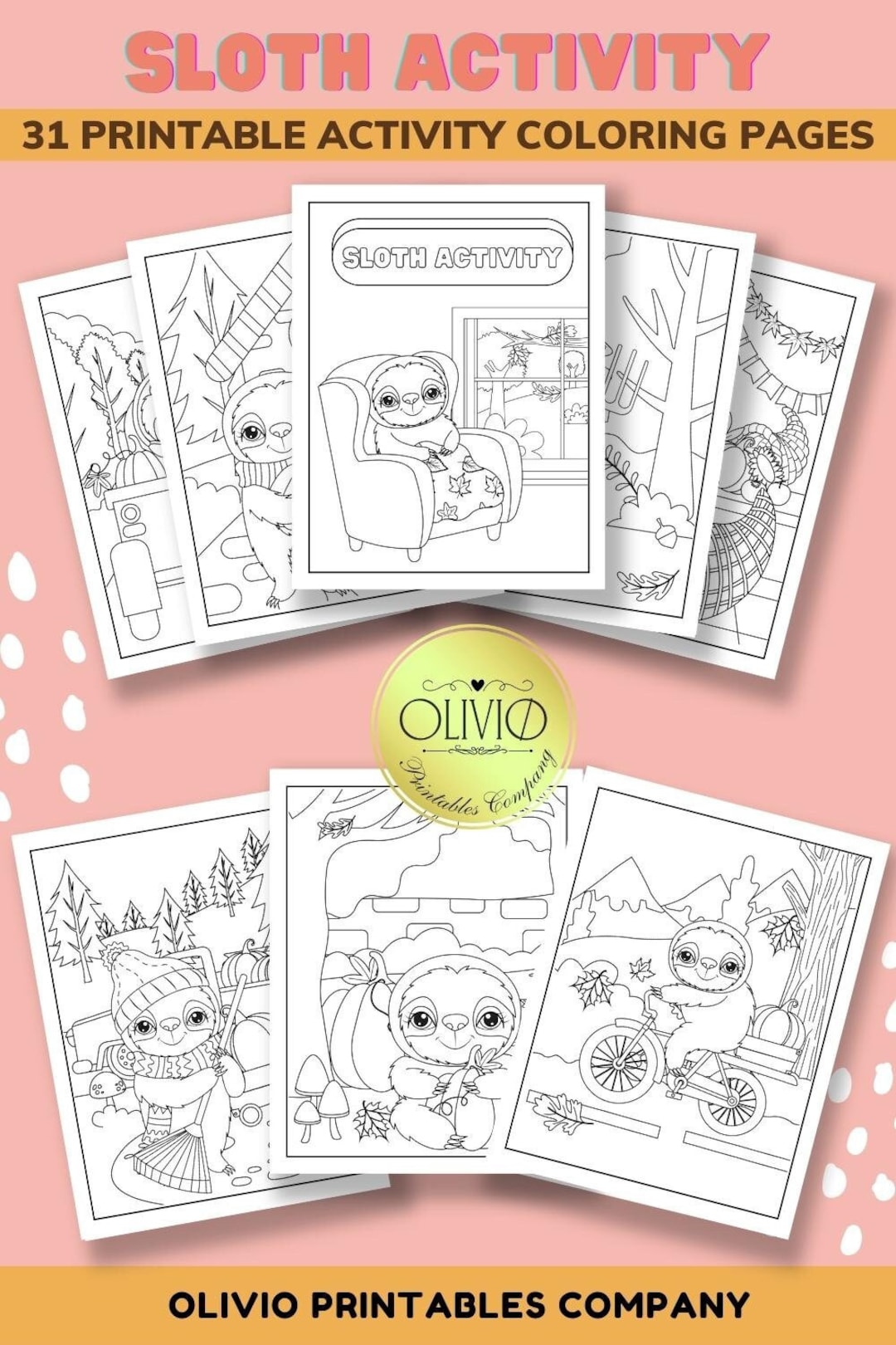 Sloth Coloring Pages, Printable Activity Pages, Cute Coloring Printable ...