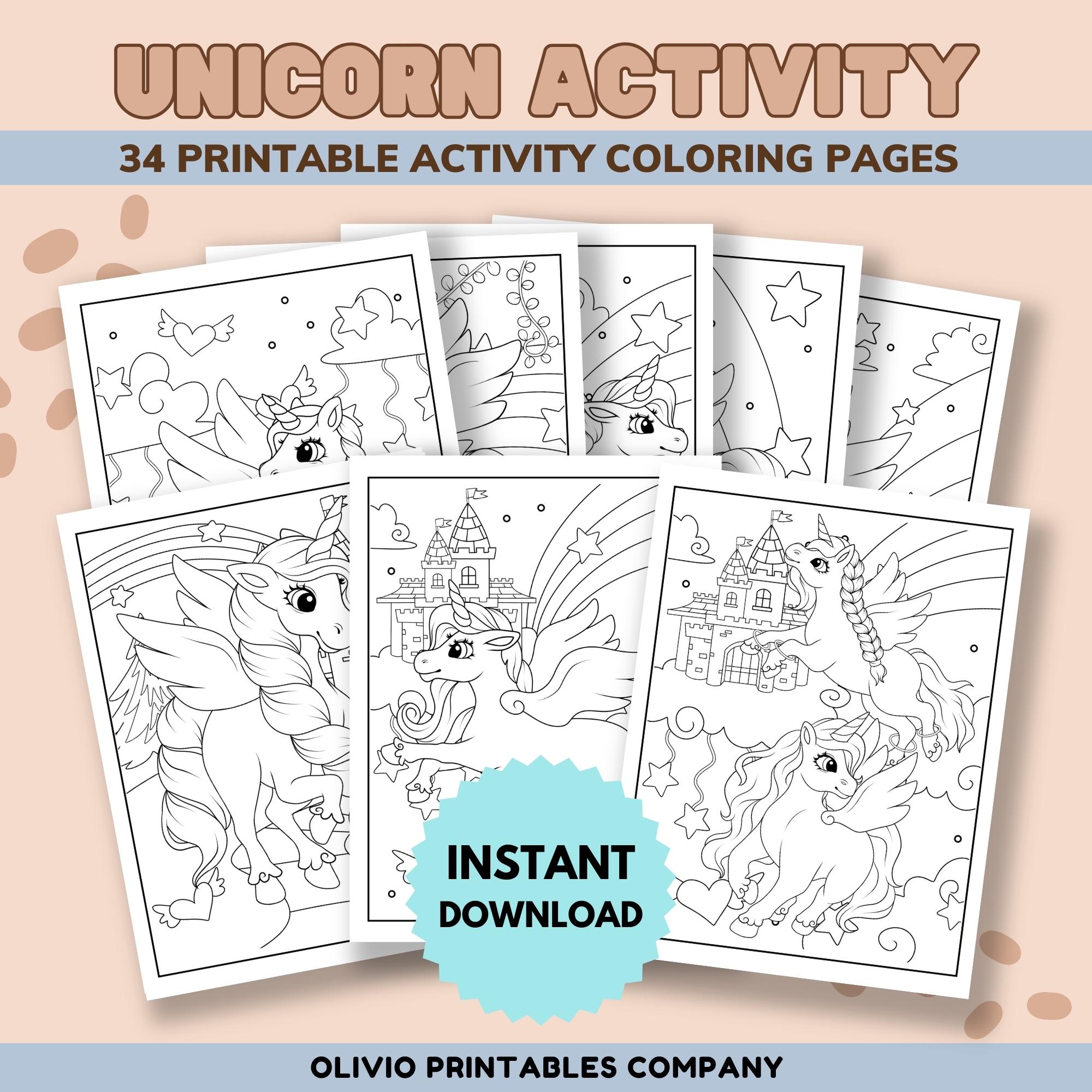 Magical Unicorn Activity Pages, Cute Unicorn Coloring Printable for ...