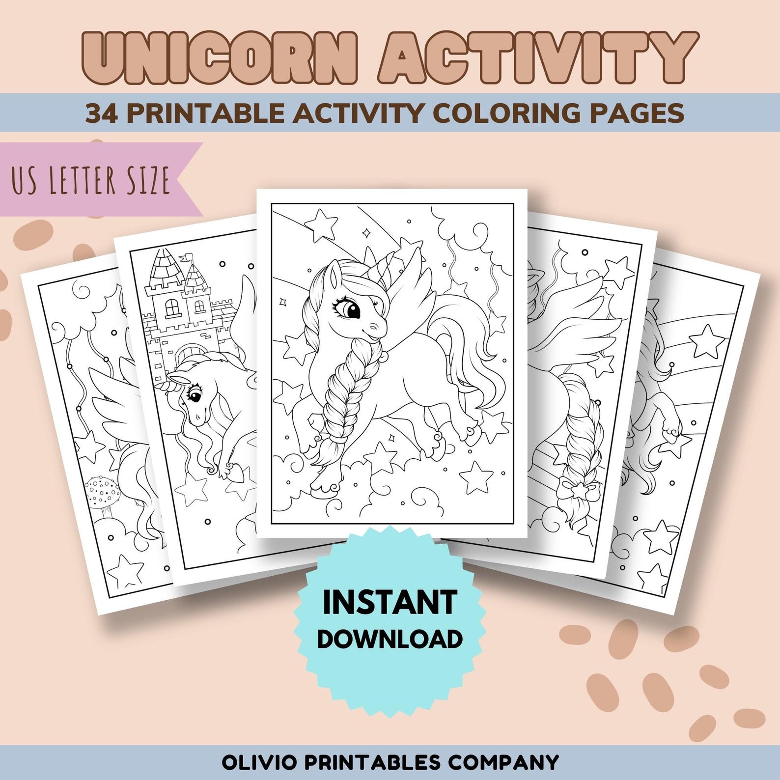 Magical Unicorn Activity Pages, Cute Unicorn Coloring Printable for ...