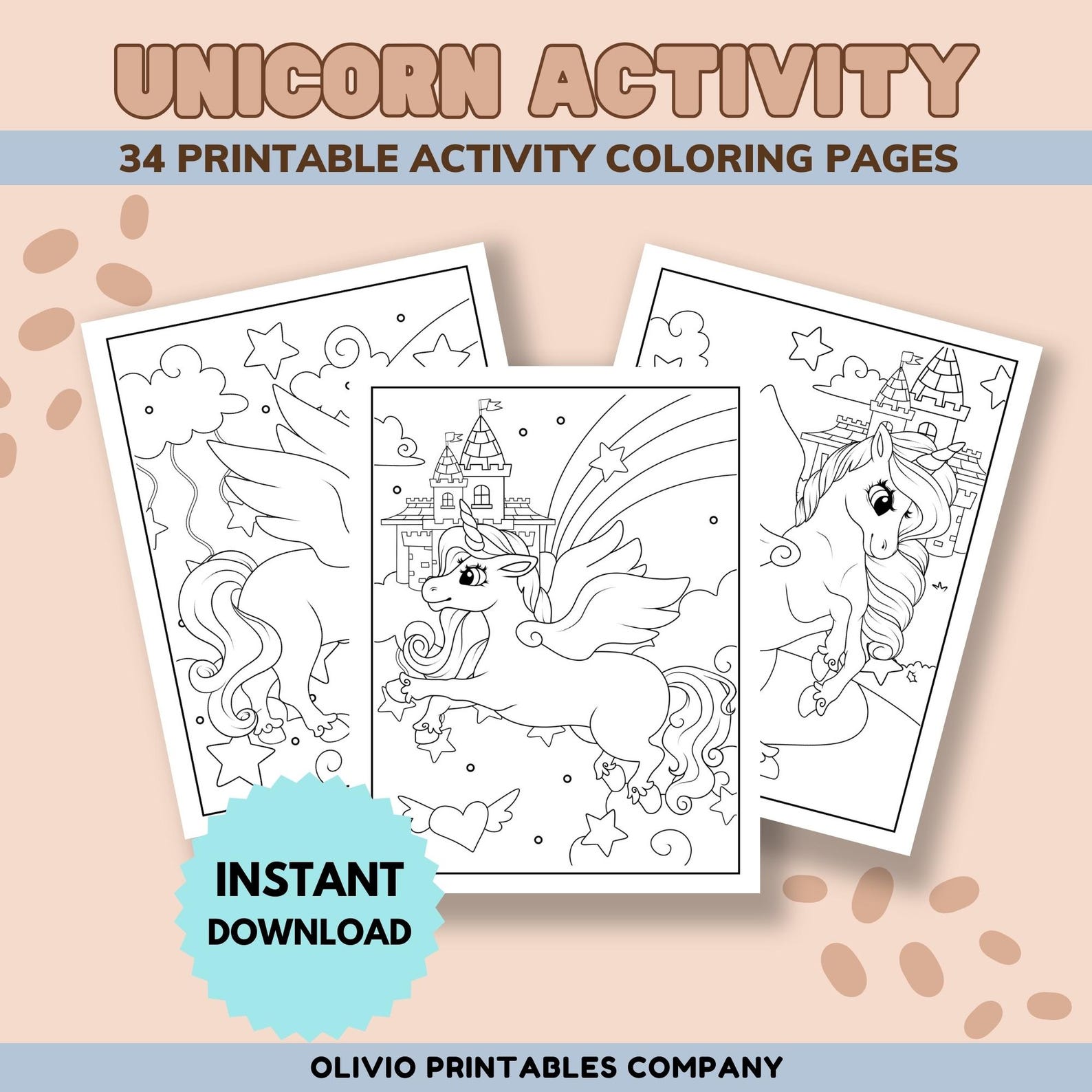 Magical Unicorn Activity Pages, Cute Unicorn Coloring Printable for ...