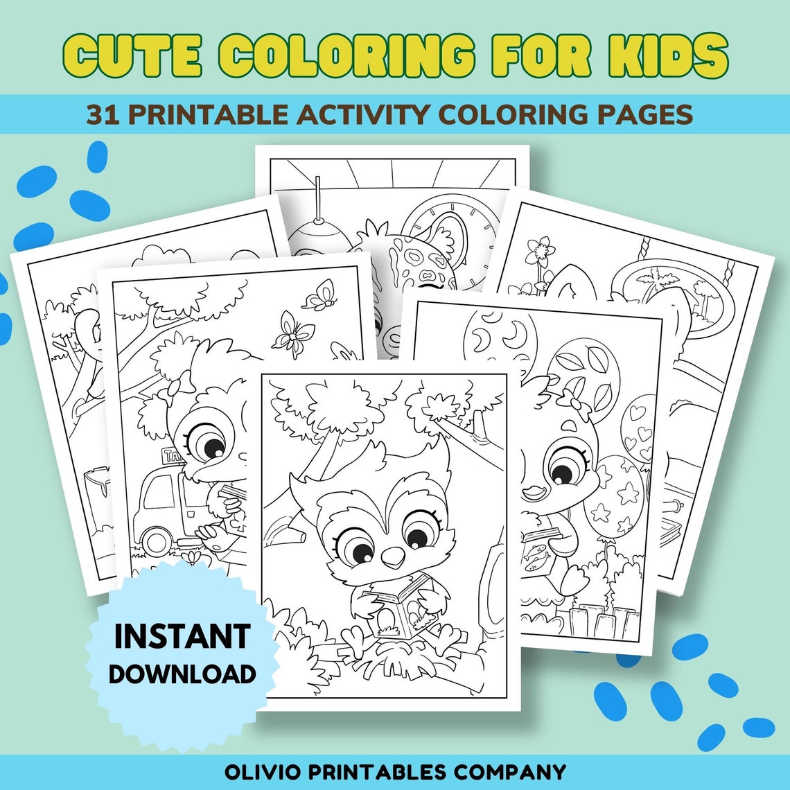 Coloring Pages for Kids, Cute Animals Activity Pages, Printable Cute ...