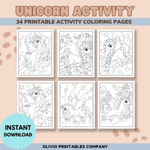 Magical Unicorn Activity Pages, Cute Unicorn Coloring Printable for ...
