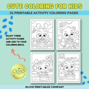 Coloring Pages for Kids, Cute Animals Activity Pages, Printable Cute ...
