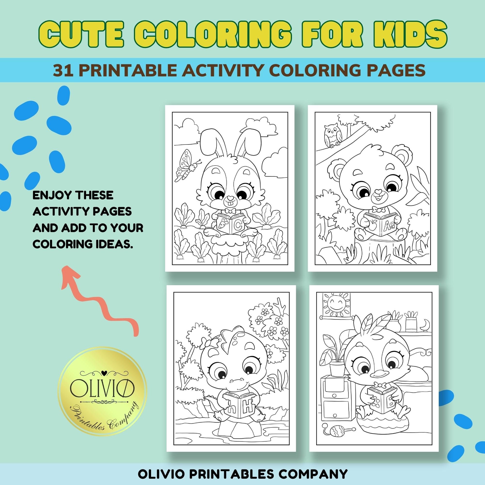 Coloring Pages for Kids, Cute Animals Activity Pages, Printable Cute ...