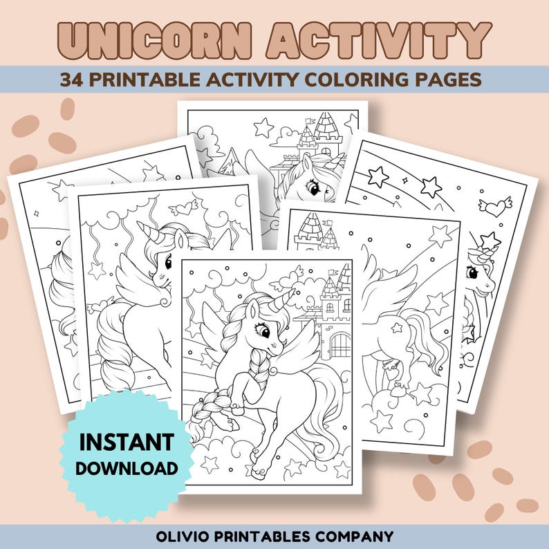 Magical Unicorn Activity Pages, Cute Unicorn Coloring Printable for ...
