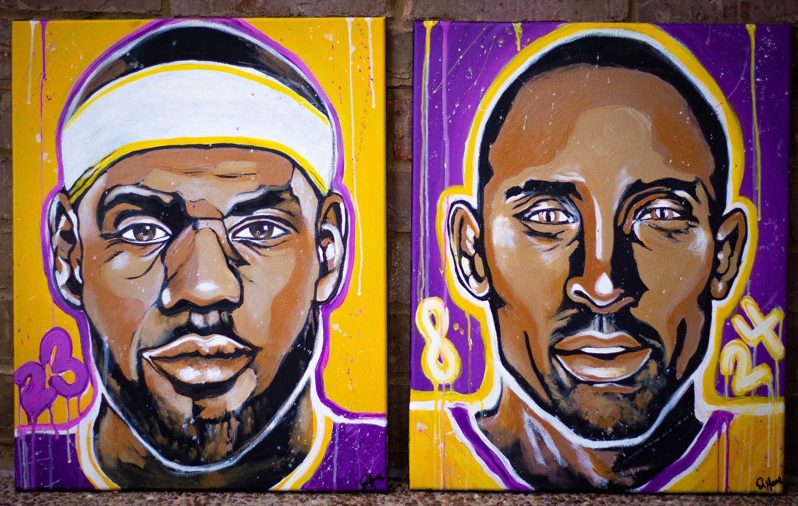 Kobe Bryant + Lebron James NBA Lakers Painting - Etsy UK