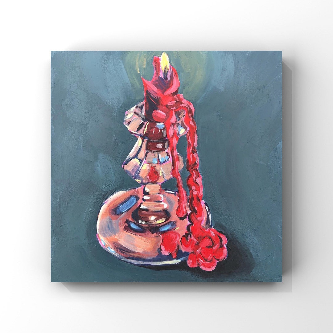 Red Drippy Candle Painting - 8x8 Original Acrylic on Wood Panel - Etsy