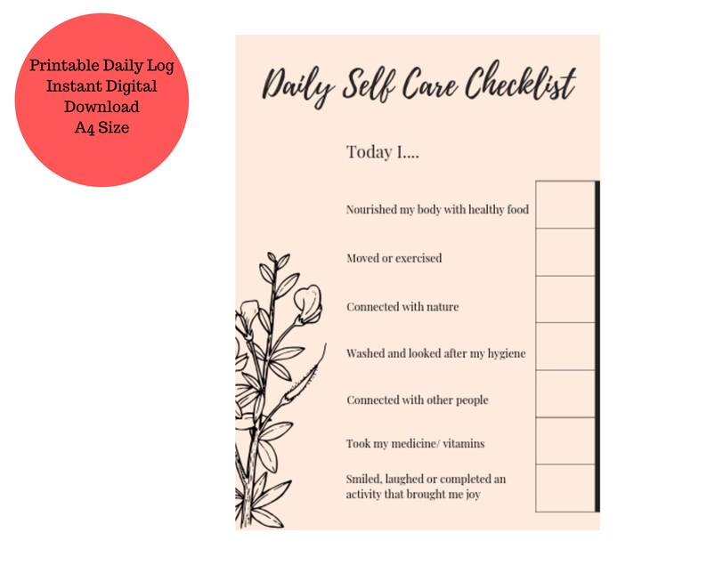 Printable Daily Self Care Checklist - Etsy
