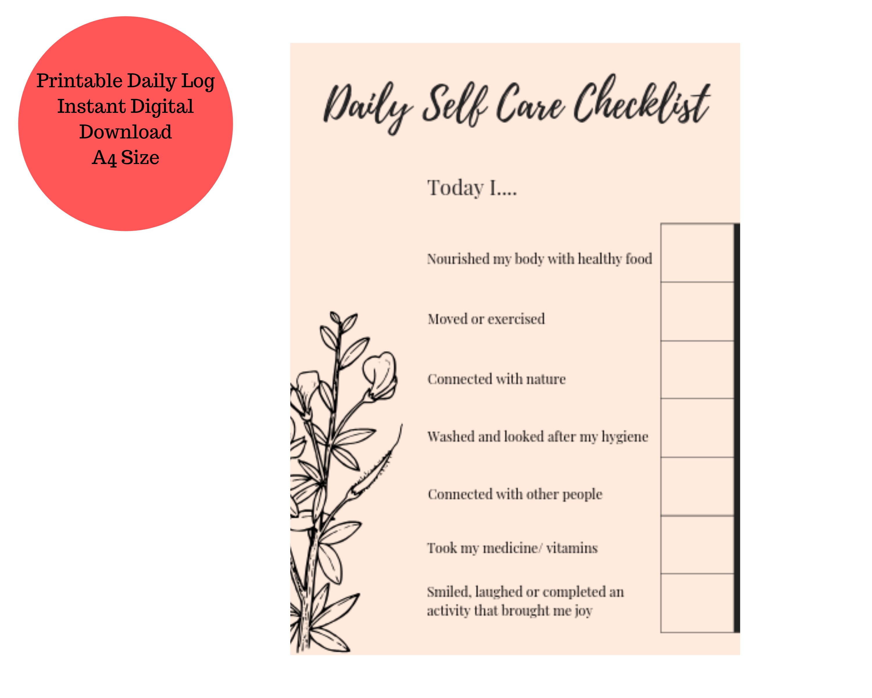 Printable Daily Self Care Checklist - Etsy