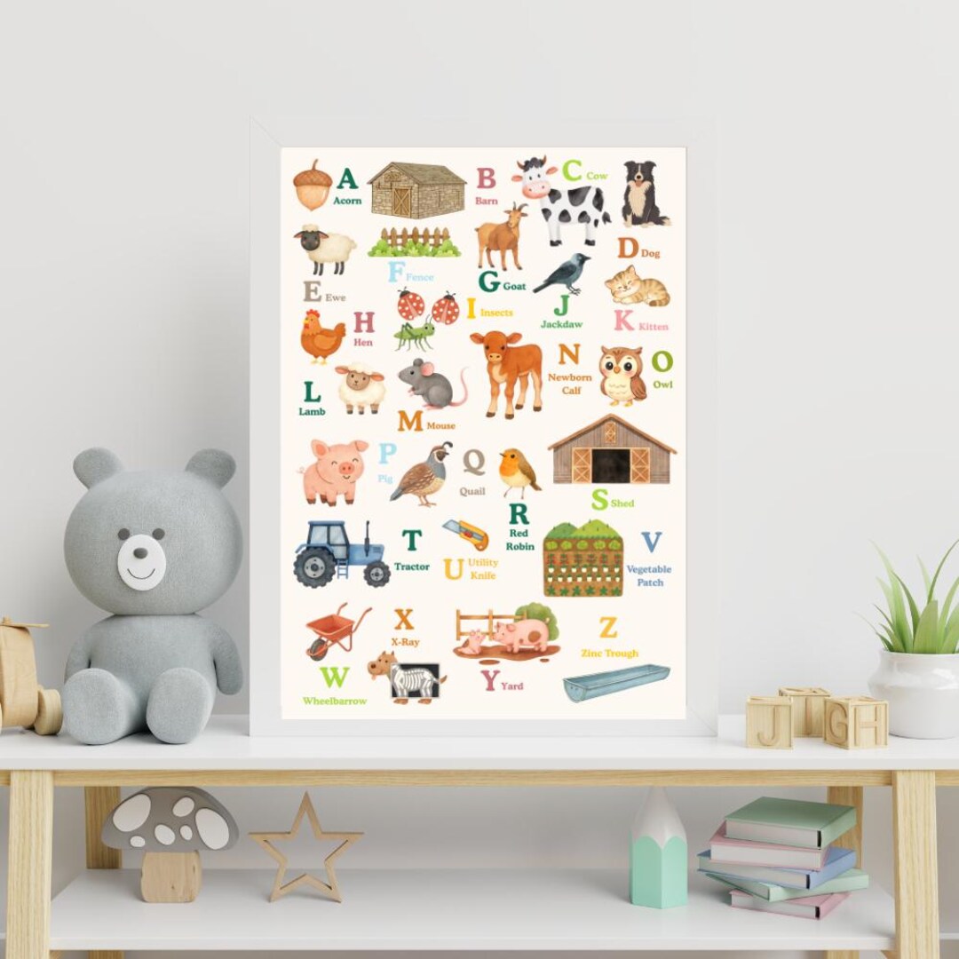 Farm Alphabet Print | Digital Nursery Wall Art | Farm Animals Alphabet ...