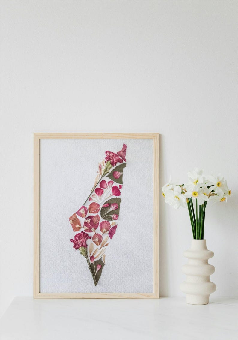 Digital Download. Pressed Flower Art. Carnation. Map of Palestine on A4 ...