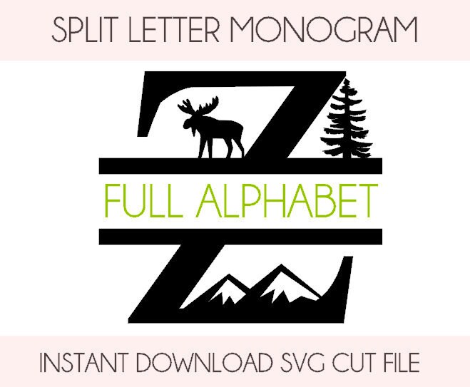 Rustic Split Letter Monogram Cut File SVG Full Alphabet Cabin Mountains ...