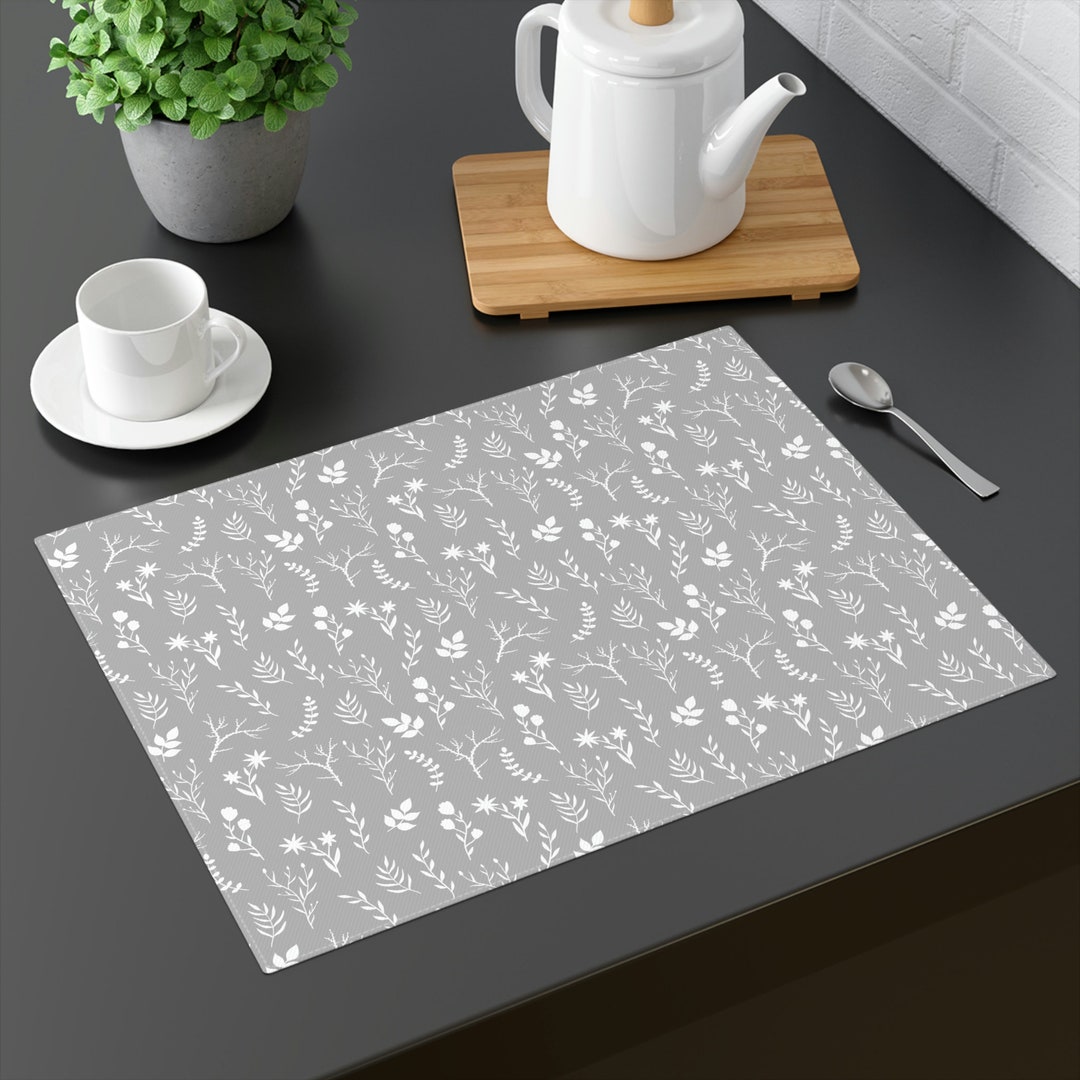 Placemat for Table Grey Floral Cotton Twill Placemat Kitchen Table Mat ...