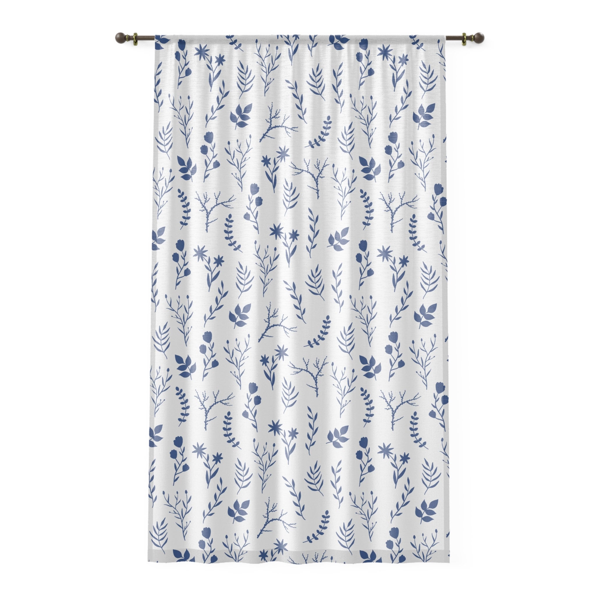 Blue & White Long Floral Print Curtain - Elegant and Coordinated Living ...