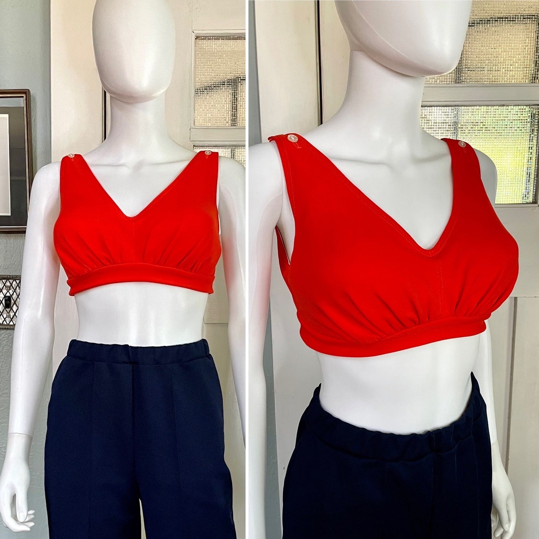 True Vintage 70s Medium Figurettes Red Bikini Swimsuit Top - Etsy
