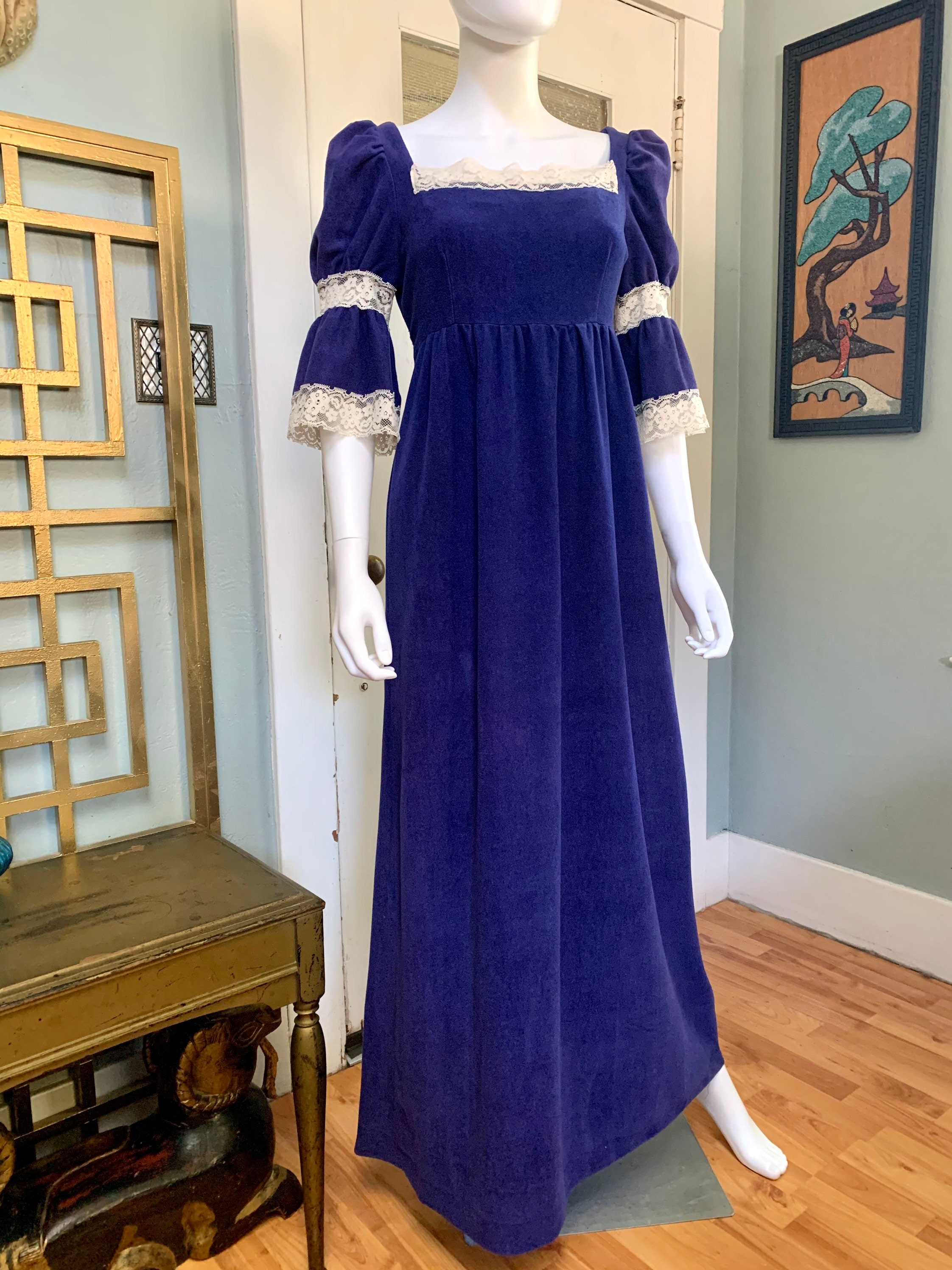 Vintage 70s Small Medium Navy Blue Cottage Core Lounging Robe - Etsy