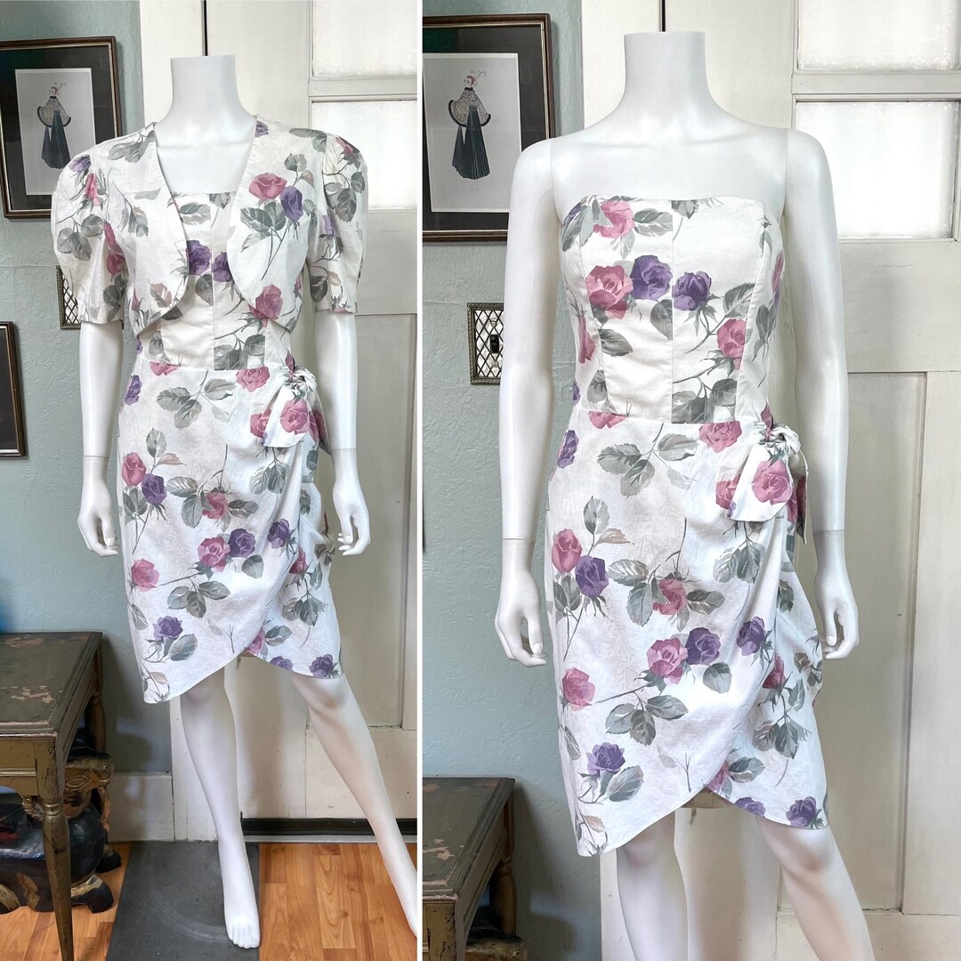 Vintage 80s Medium Dawn Joy Fashions White With Pink Roses Cotton ...