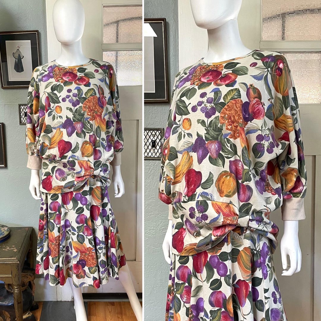 Vintage 90s Medium Peter Popovich Fall Fruit Print Top and Skirt Set - Etsy