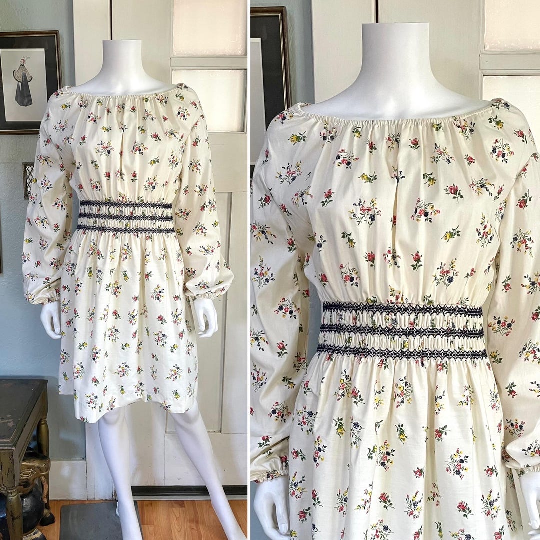 Vintage 70s Large Sears Jr Bazaar Floral Hippie Peasant Dress - Etsy