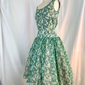 Vintage 50s Small Jonathan Logan Green and Yellow Chiffon Basque Waist ...
