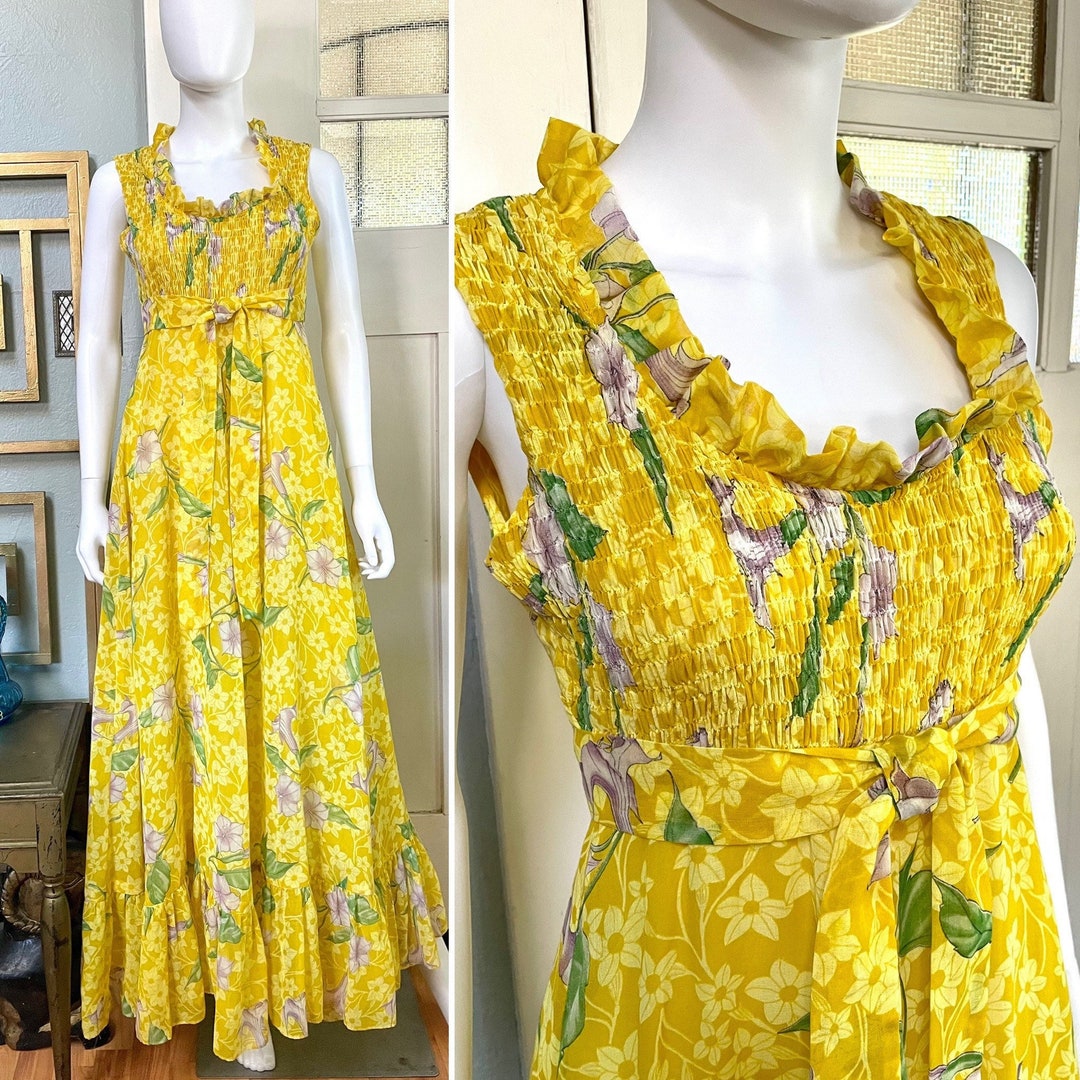 True Vintage 70s Small Medium Patty Oneill Smocked Bodice Yellow ...