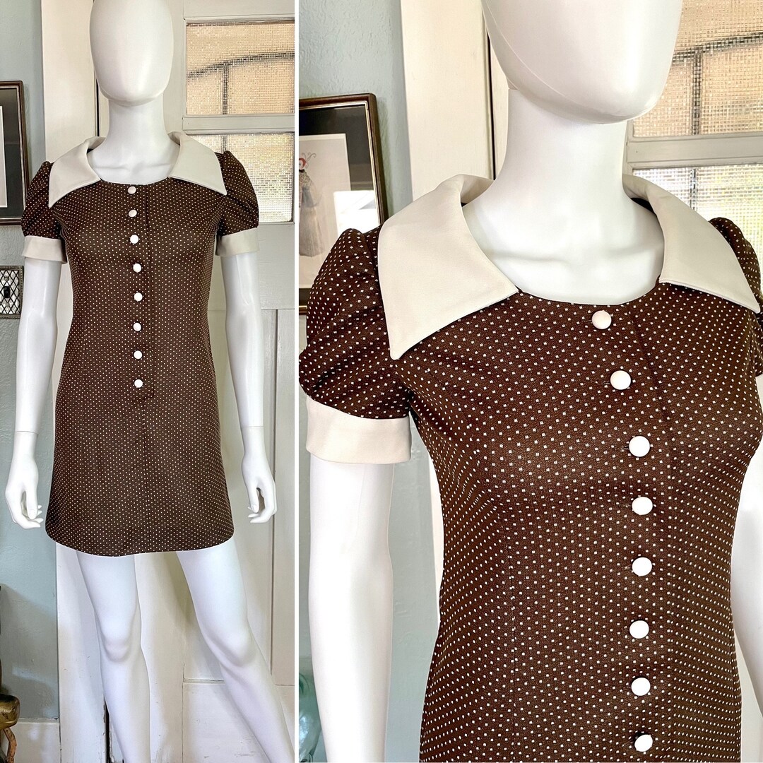 True Vintage 70s Xsmall Hoot Owl Brown Micro Dot Puff Sleeve - Etsy