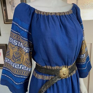 Vintage 70s One Size Greek Deep Blue Embroidered Peasant Style Maxi ...