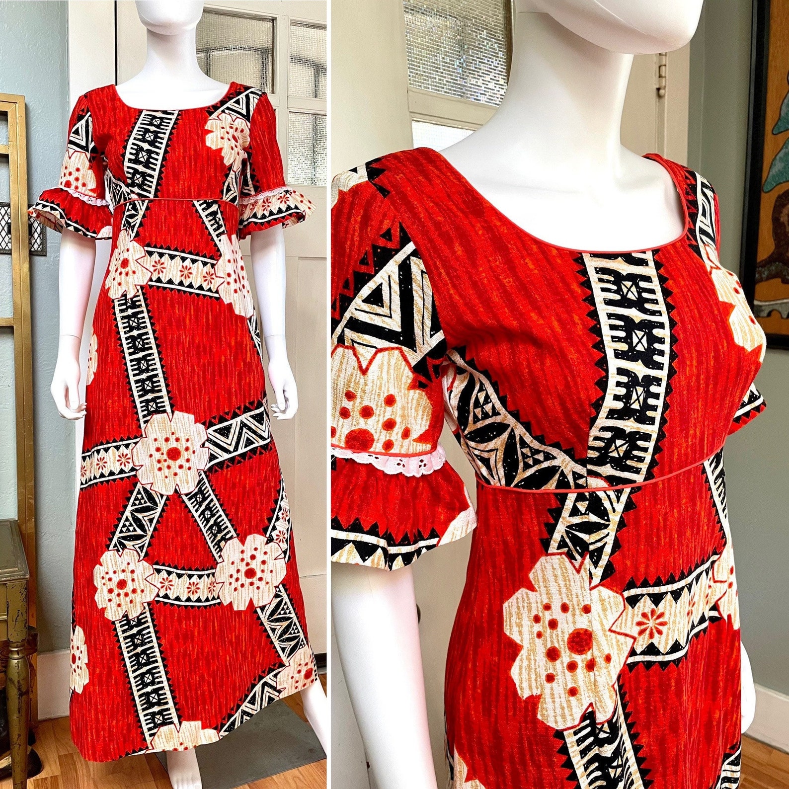 Vintage 60s Small Polynesian Bazaar Red Black and Cream - Etsy