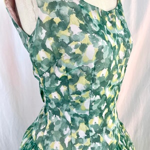 Vintage 50s Small Jonathan Logan Green and Yellow Chiffon Basque Waist ...