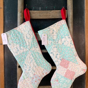 Christmas Stocking/vintage Quilt Stocking/red Aqua Vintage Quilt ...