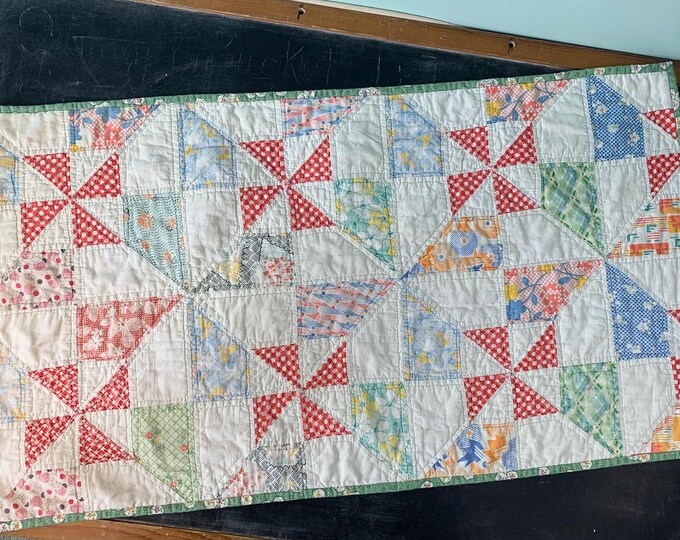 Vintage Quilt Table Runner/pinwheel Quilted Table Runner/farm House ...