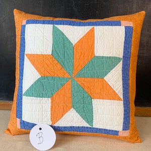 Quilt Pillow With Star/fall Quilt Throw Pillow/lemoyne Star Quilt Throw Pillow/vintage Quilt ...