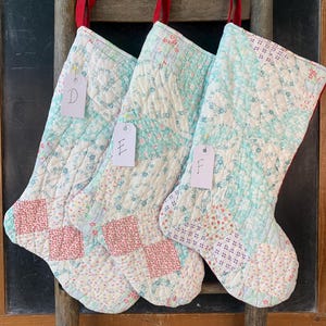 Christmas Stocking/vintage Quilt Stocking/red Aqua Vintage Quilt ...