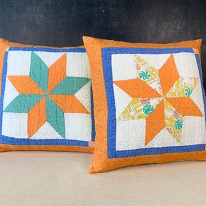 Quilt Pillow With Star/fall Quilt Throw Pillow/lemoyne Star Quilt Throw Pillow/vintage Quilt ...