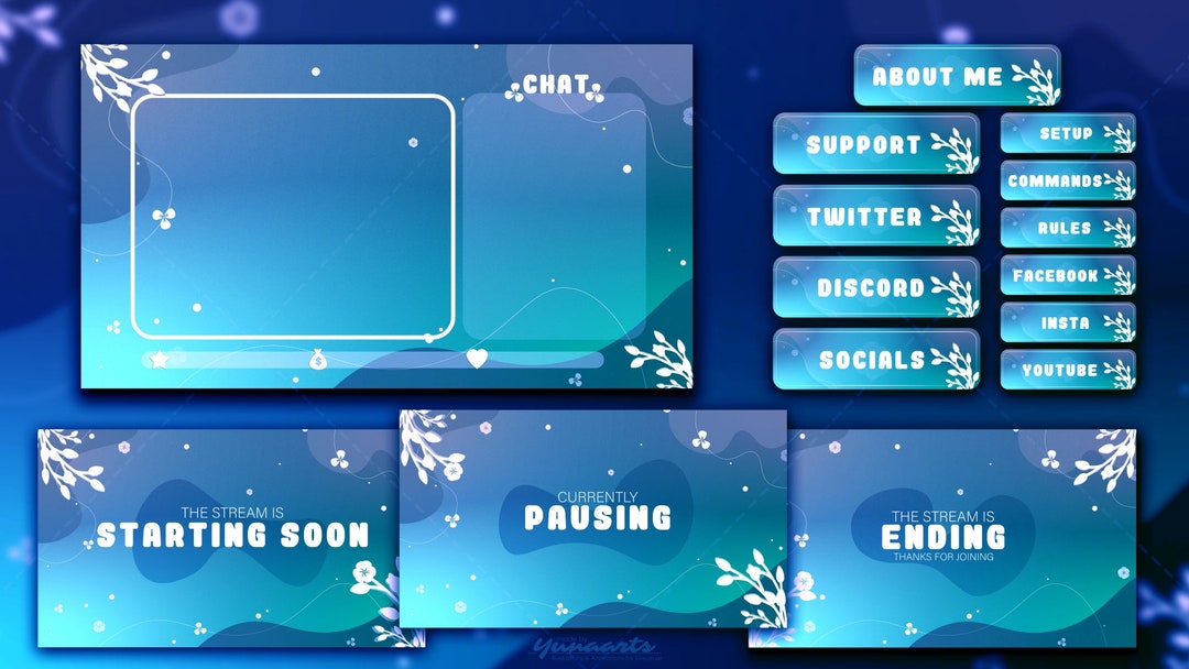 Blue Floral Design Pack | for Streamers | Premade | Multicolor | 4 ...