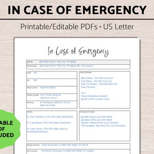 In Case of Emergency Printable & Editable - Etsy
