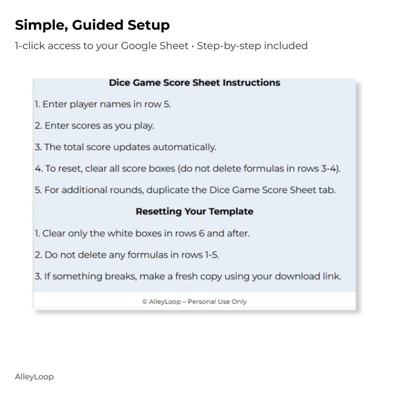 Dice Game Score Sheet | Printable PDF + Google Sheets | Auto ...
