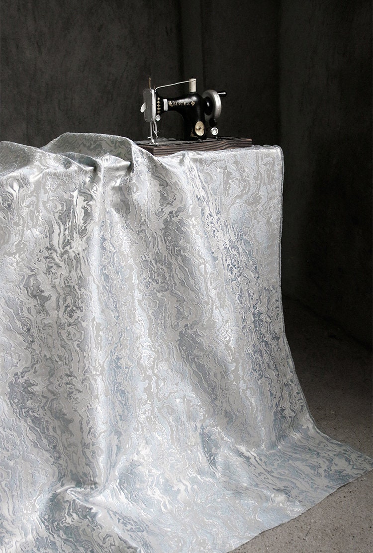 Dusty Blue Wavy Fabric, Double-sided Jacquard Fabric, Molten Rock Texture Fabric, Irregular ...