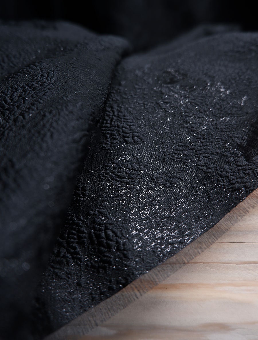 Black Jacquard Fabric, Mottled Texture Fabric, Embossed Fabric, Glossy ...