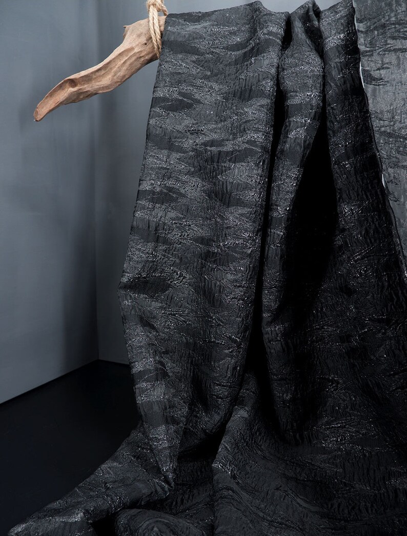 Black Jacquard Fabric, Textured Fabric, Dystopian Fabric, Designer ...