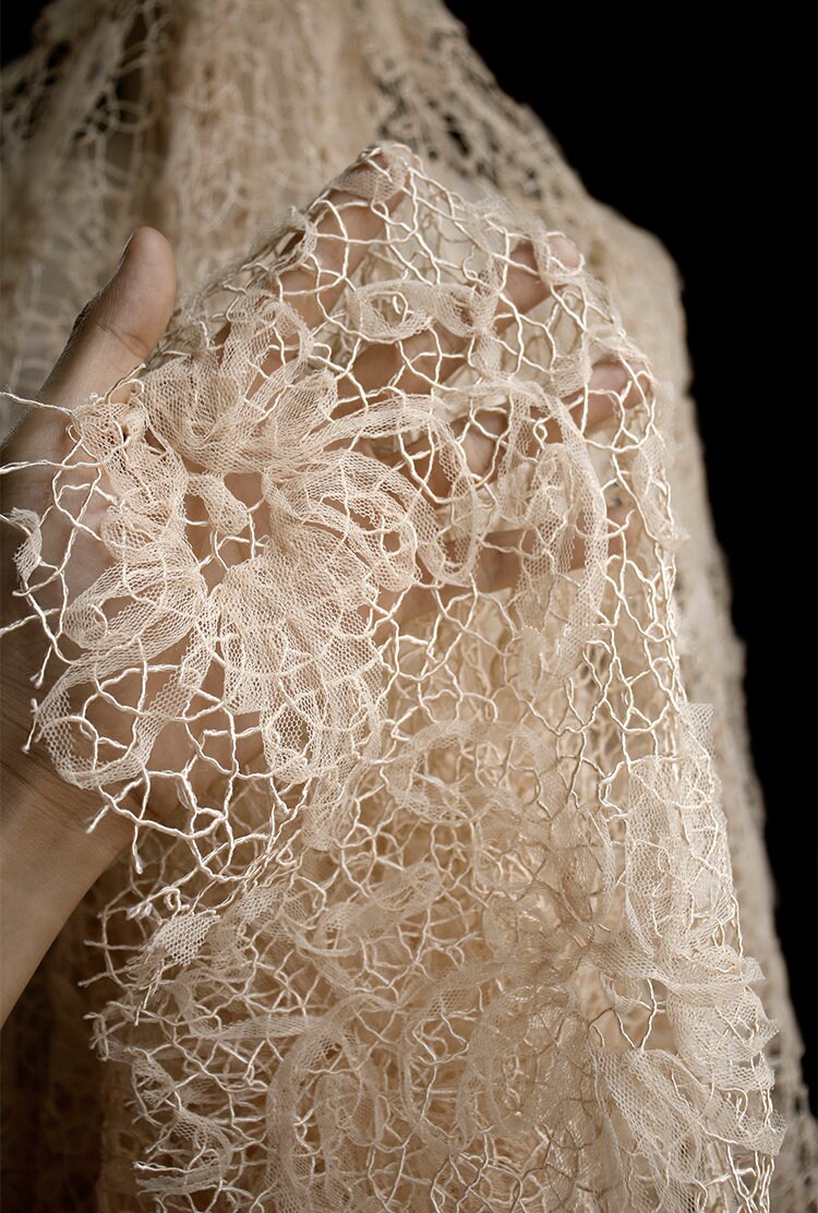 Jacquard Mesh, Embroidered Floral Fabric, Beige Hollow Mesh, See ...