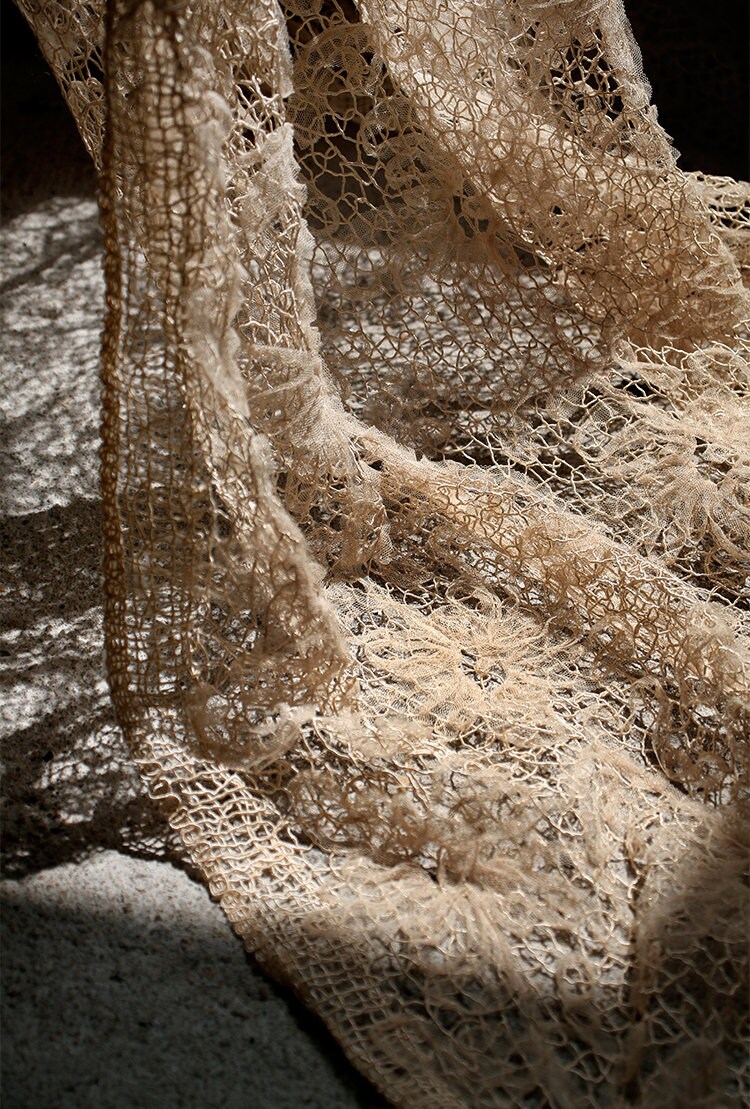 Jacquard Mesh, Embroidered Floral Fabric, Beige Hollow Mesh, See ...