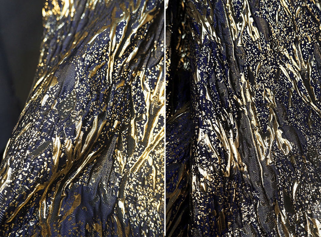 Blue Gold Jacquard Fabric, Gilt Texture Fabric, Embossed Fabric, Glossy ...